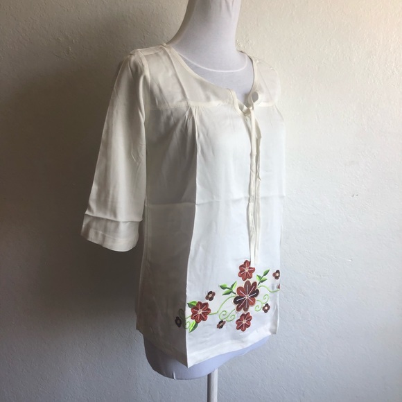 Tops | Lace Trimmed Flower Design Blouse | Poshmark